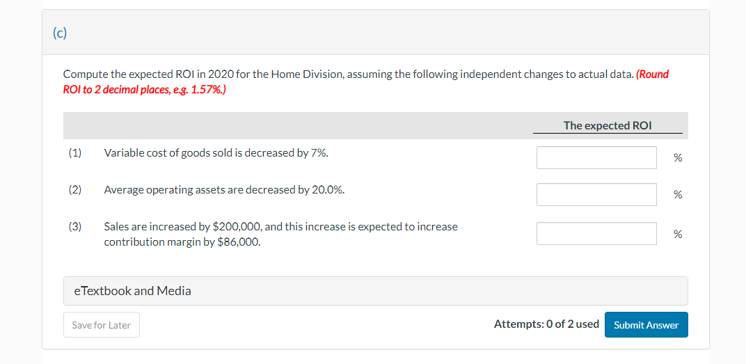 Solved Controllable Margin Average Operating Assets