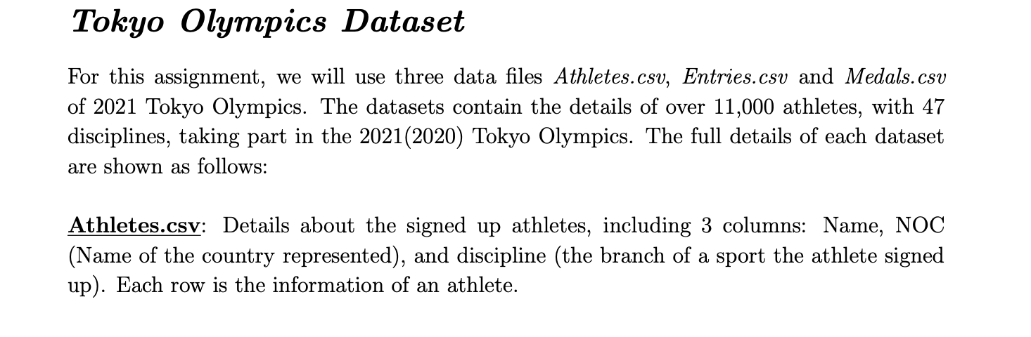 Solved Tokyo Olympics Dataset For this assignment, we will | Chegg.com