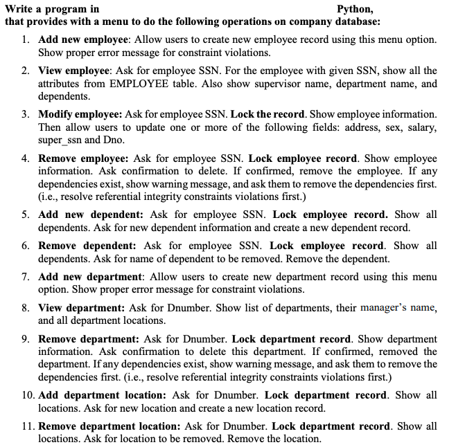 Solved rite a program in Python, at provides with a menu to | Chegg.com