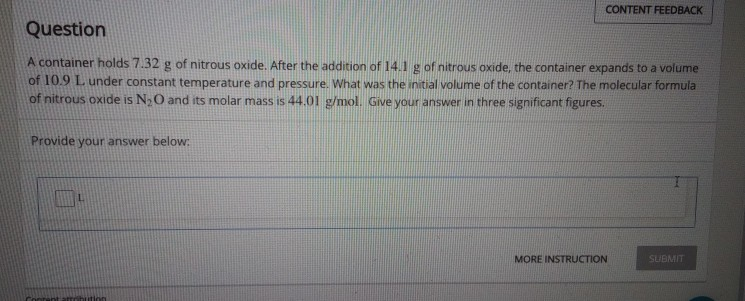 Solved CONTENT FEEDBACK Question A container holds 7.32 g of | Chegg.com