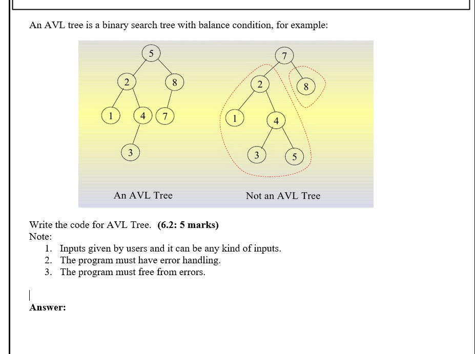 Solved An AVL tree is a binary search tree with balance | Chegg.com