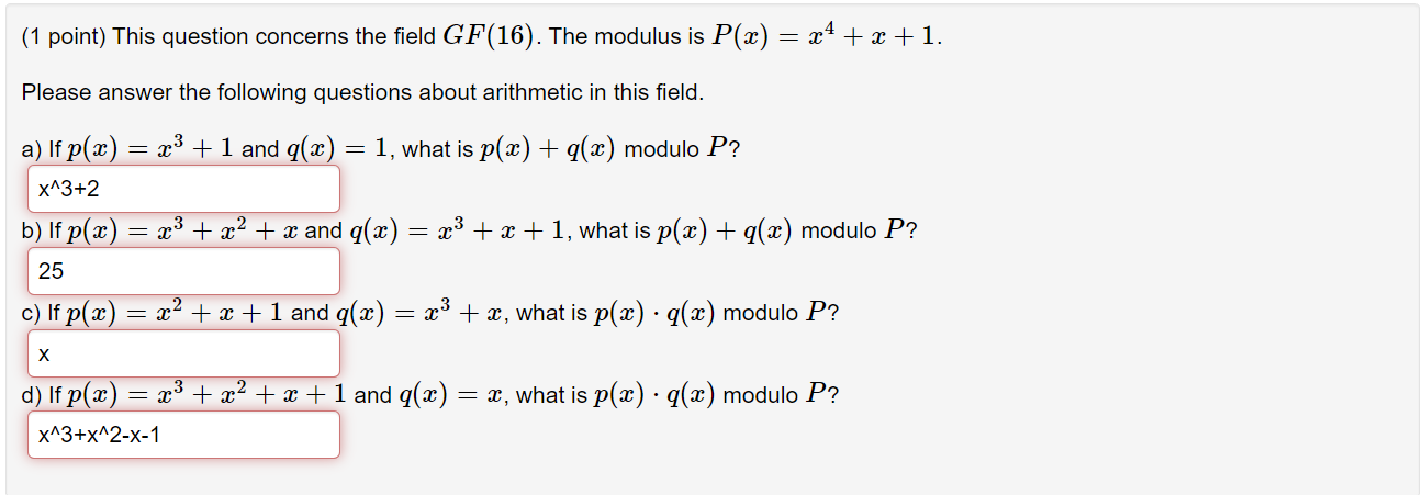 Solved (1 point) This question concerns the field GF(16). | Chegg.com