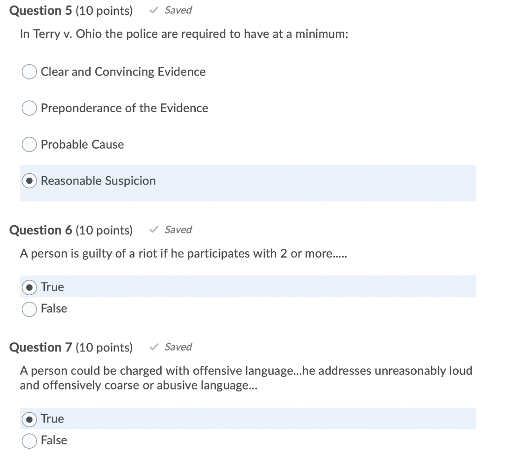 Solved Question 5 (10 points) Saved In Terry v. Ohio the | Chegg.com