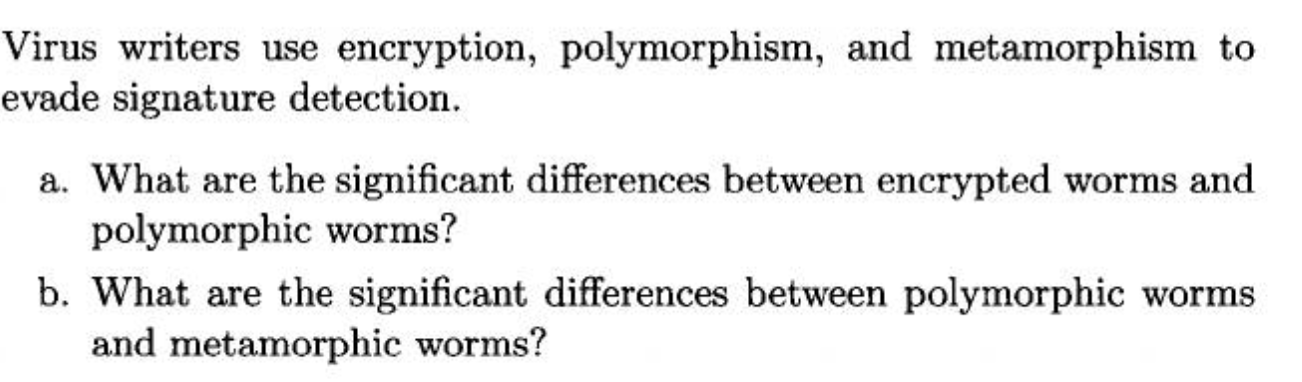 Solved Virus writers use encryption, polymorphism, and | Chegg.com
