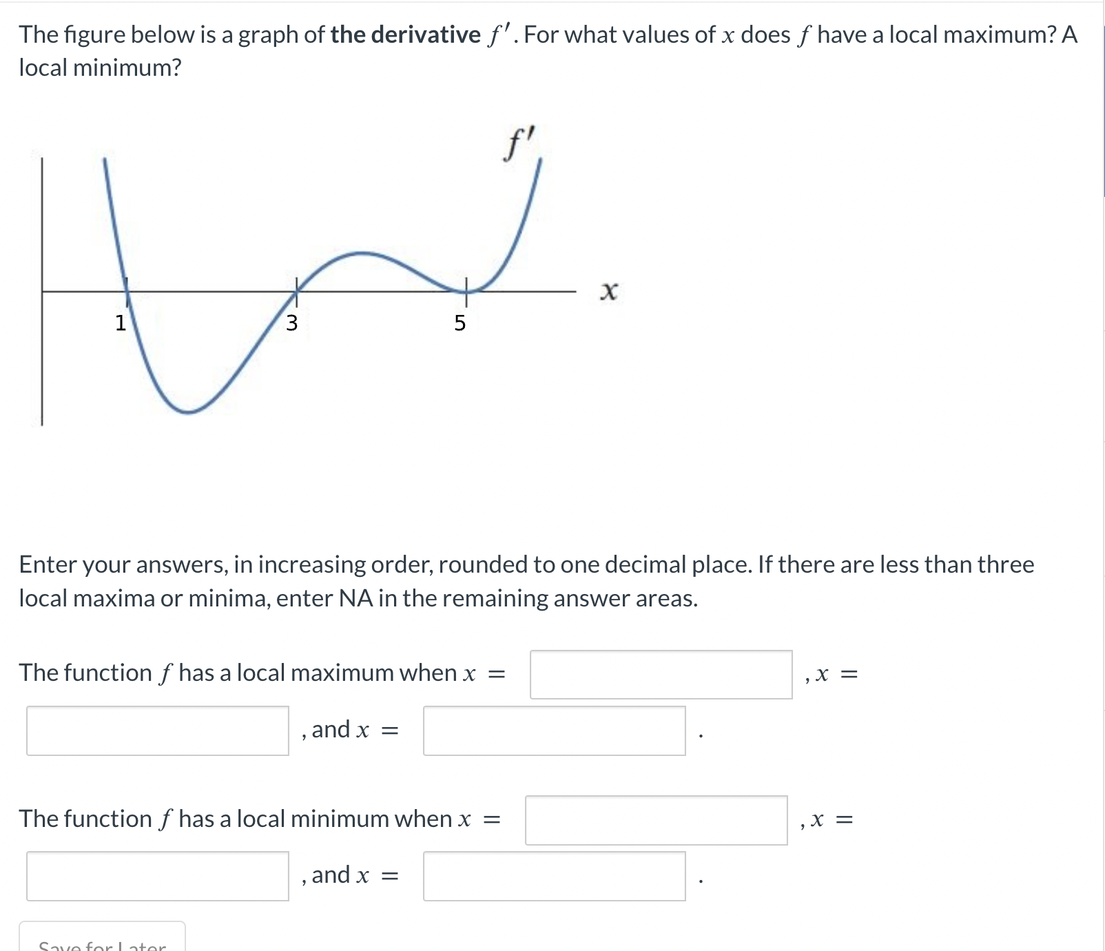 Solved The figure below is a graph of the derivative f′. For | Chegg.com