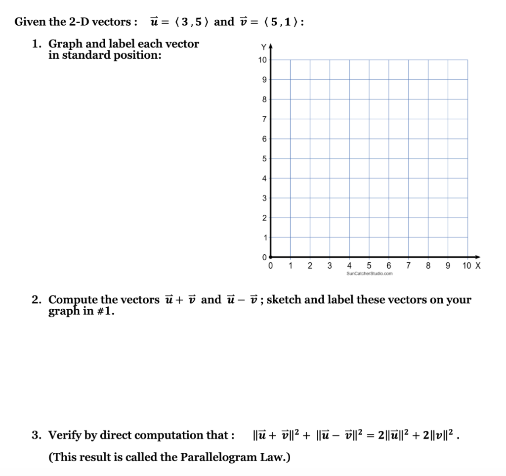 Solved Given the 2-D vectors: u= 3,5 and v= 5,1 : 1. Graph | Chegg.com