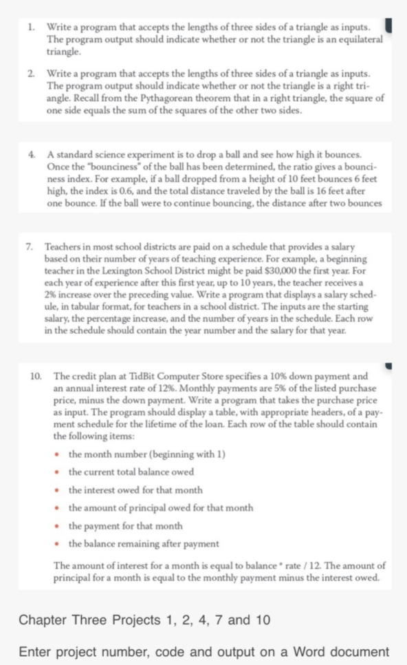 Solved 1 2. Write a program that accepts the lengths of | Chegg.com