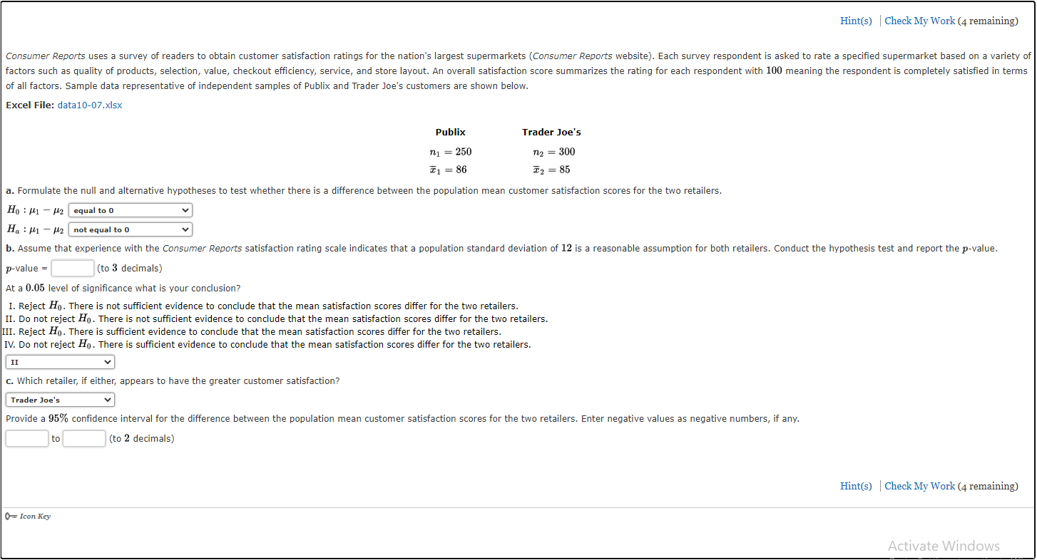 Solved Hint(s) Check My Work (4 remaining) Consumer Reports | Chegg.com