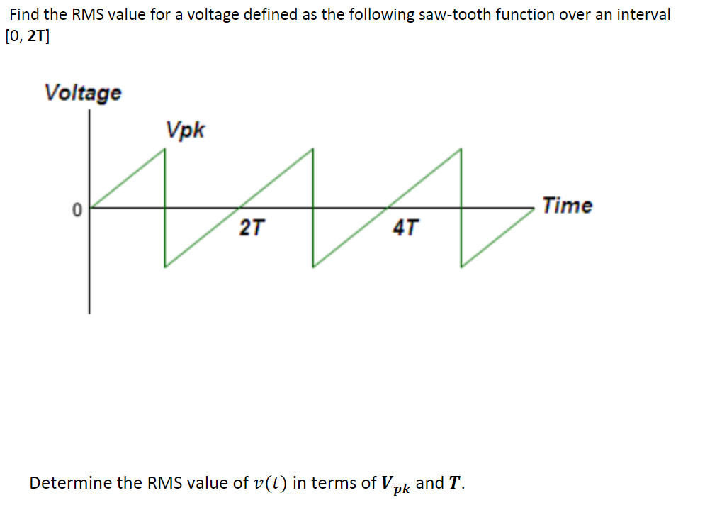 Solved Find the RMS value for a voltage defined as the | Chegg.com