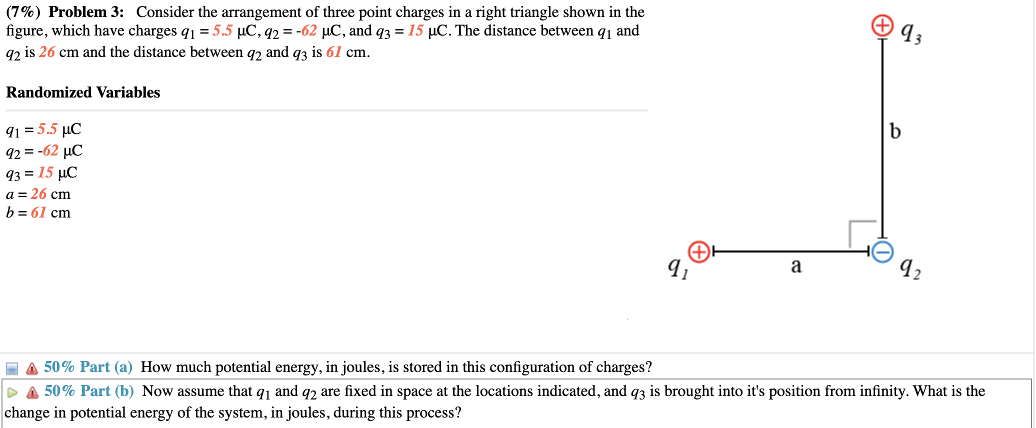 Solved (7%) Problem 3: Consider the arrangement of three | Chegg.com