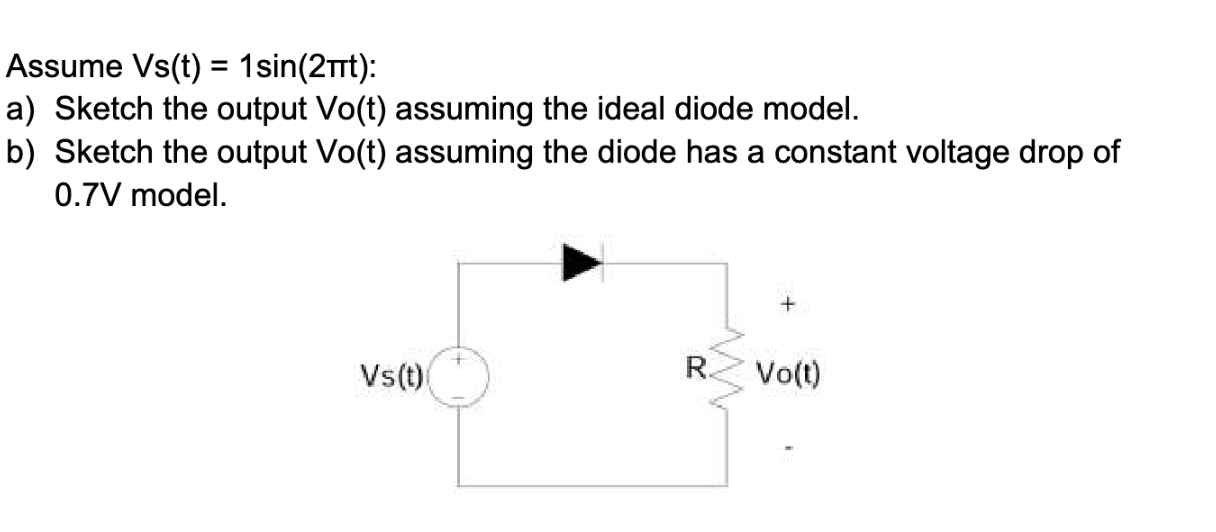 Solved Assume Vs(t) = 1sin(2πt): a) Sketch the output Vo(t) | Chegg.com