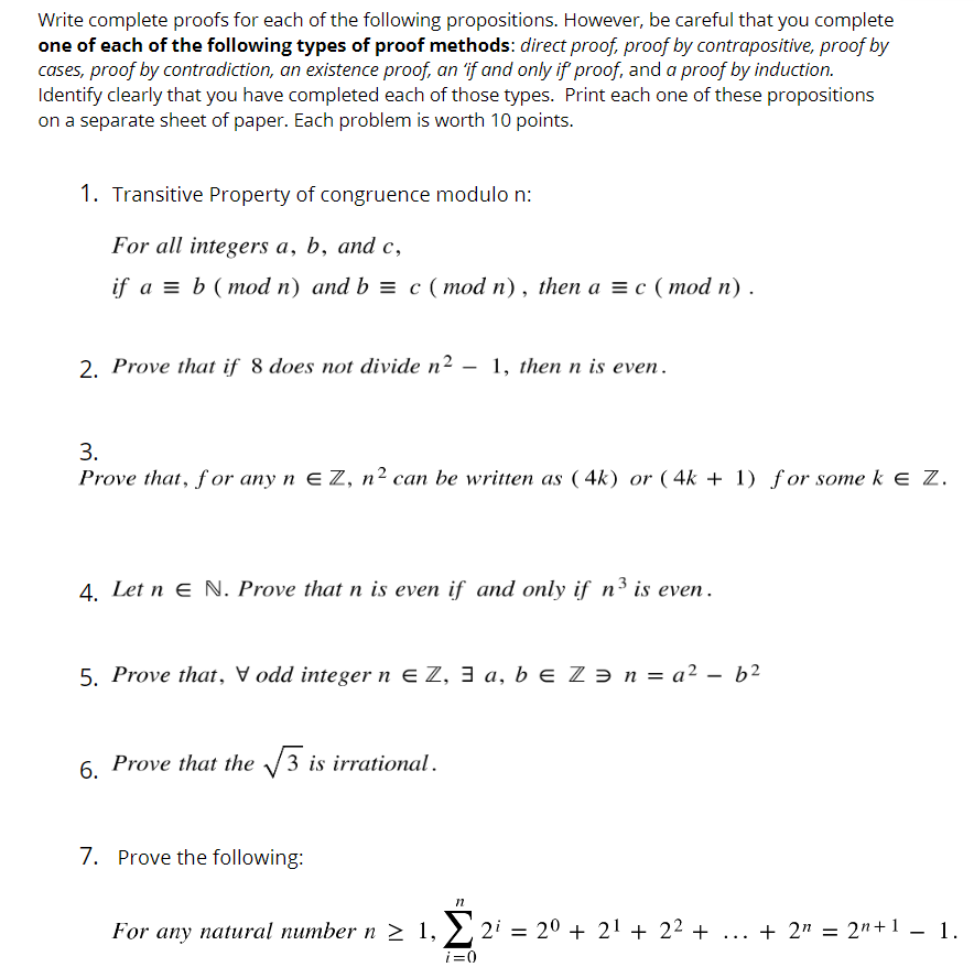 Solved Write complete proofs for each of the following | Chegg.com