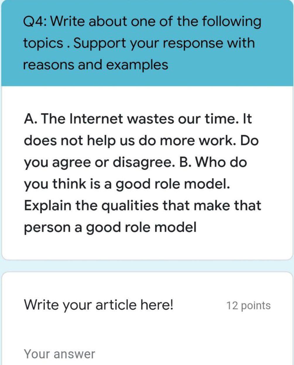Solved Q4: Write about one of the following topics . Support | Chegg.com