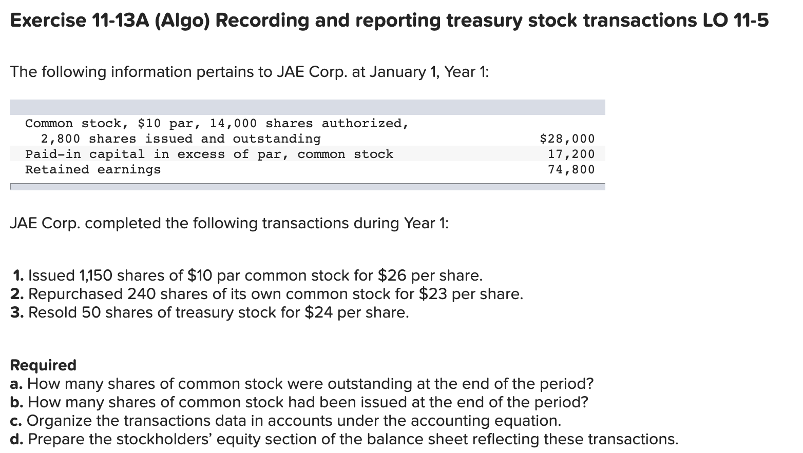 Solved Exercise 11-13A (Algo) Recording and reporting | Chegg.com