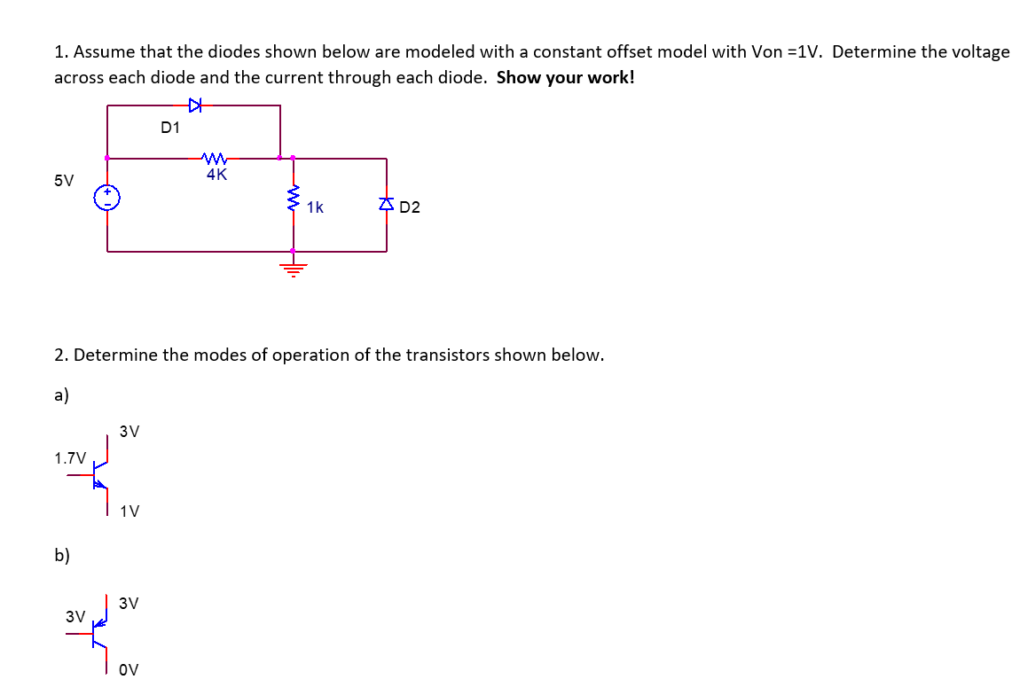 Solved 1. Assume that the diodes shown below are modeled | Chegg.com