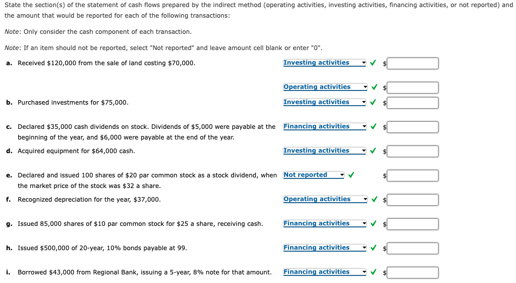 Solved State the section(s) of the statement of cash flows | Chegg.com