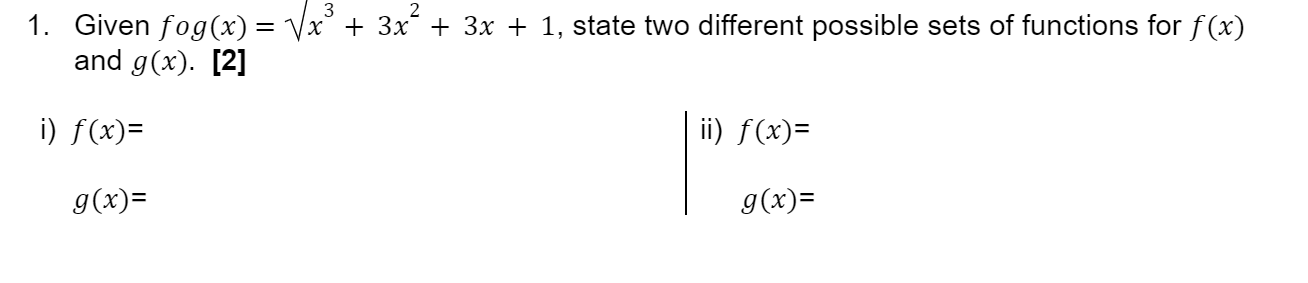 Solved 1. Given \\( f \\circ g(x)=\\sqrt{x^{3}}+3 x^{2}+3 | Chegg.com