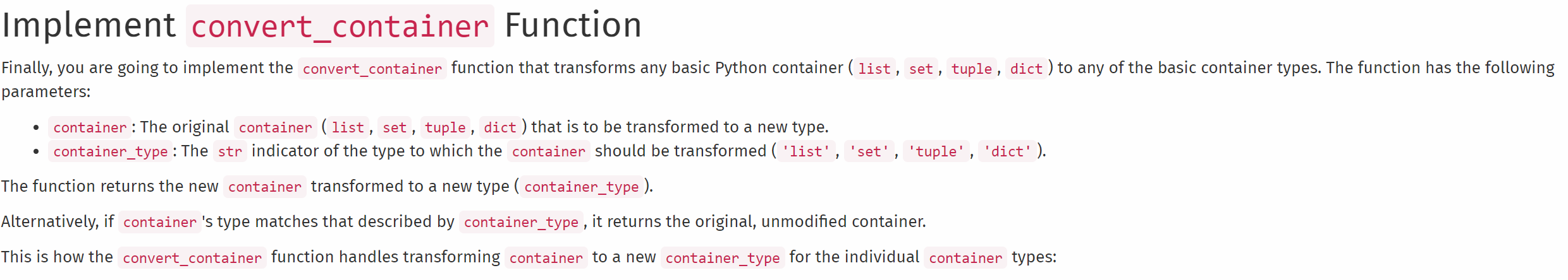 Solved mplement convert_container Function arameters: - | Chegg.com