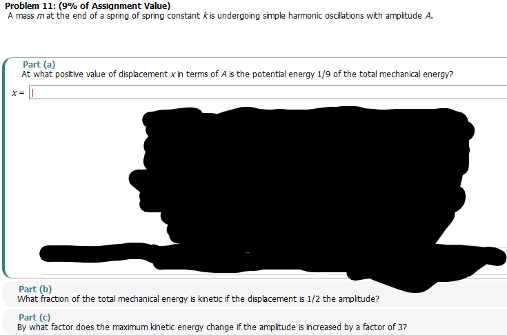 Solved Problem 11: ( 9% ﻿of Assignment Value)A mass m ﻿at | Chegg.com