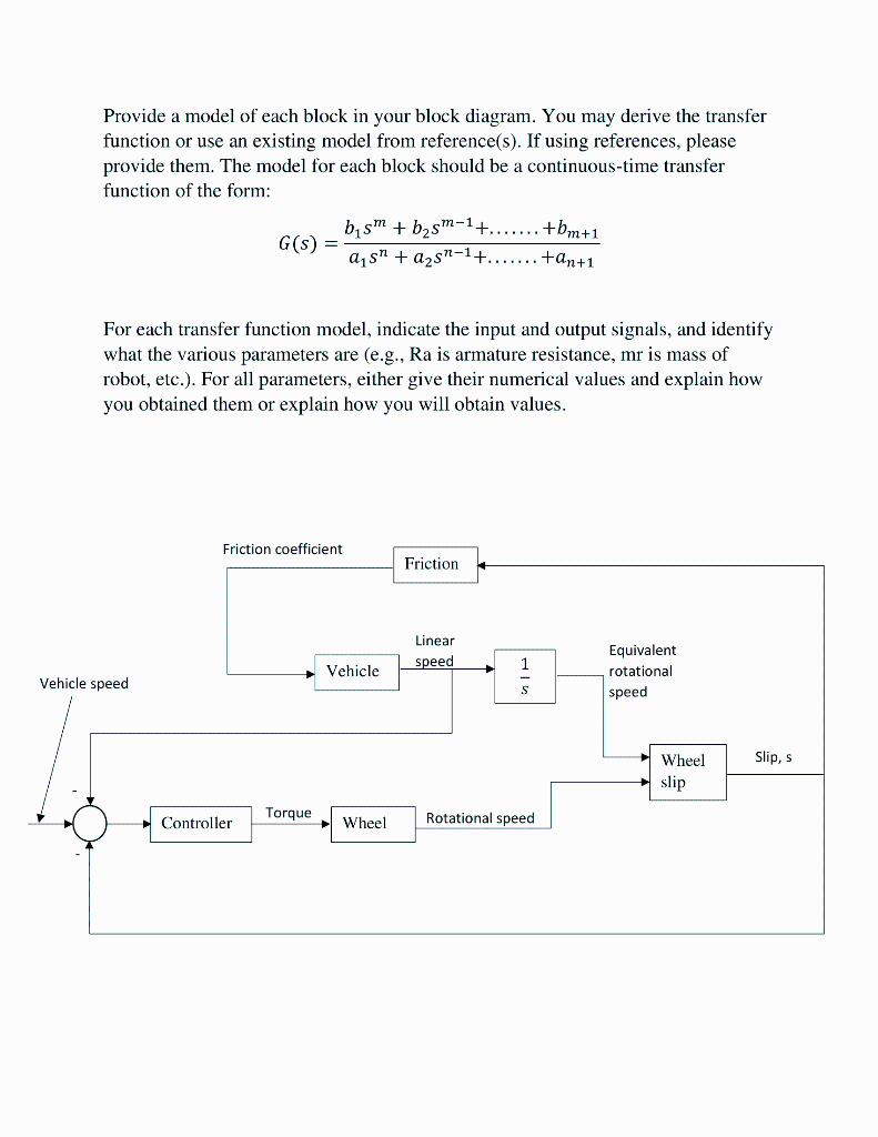 Solved Provide a model of each block in your block diagram. | Chegg.com