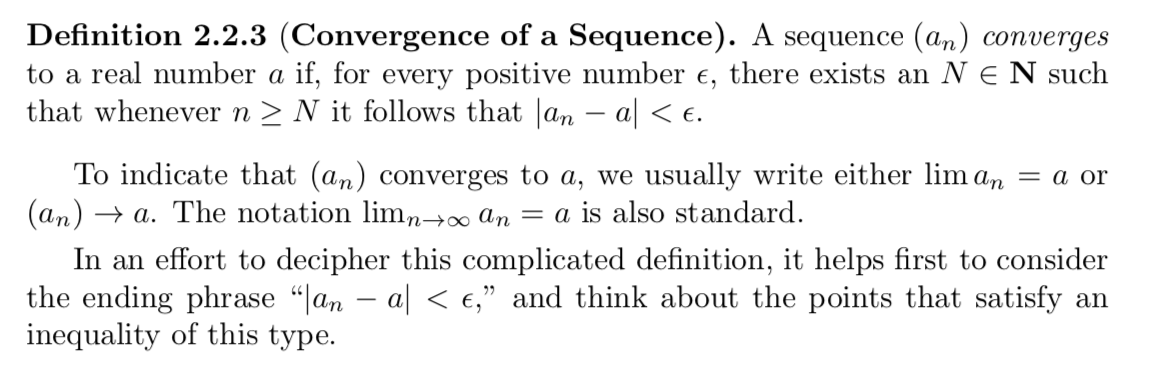 Solved Definition 2.2.3 (Convergence of a Sequence). A | Chegg.com