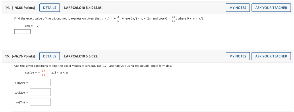 Solved 14. [-/6.66 Points] DETAILS LARPCALC10 5.4.042.MI. MY | Chegg.com