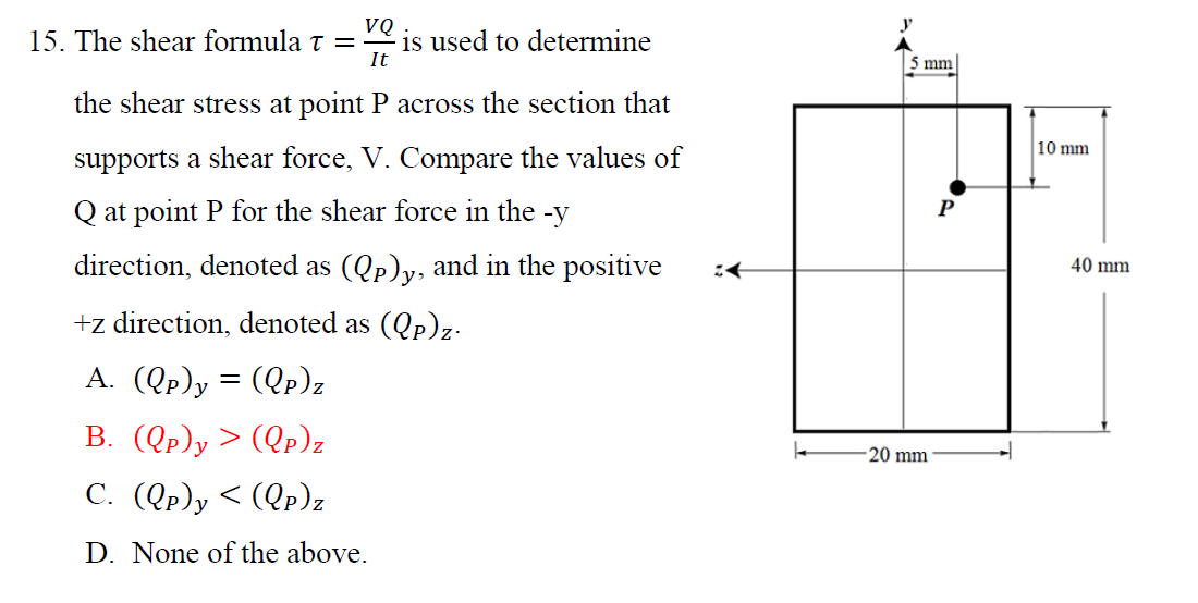Solved The shear formula τ=VQIt is ﻿used to ﻿determine the | Chegg.com