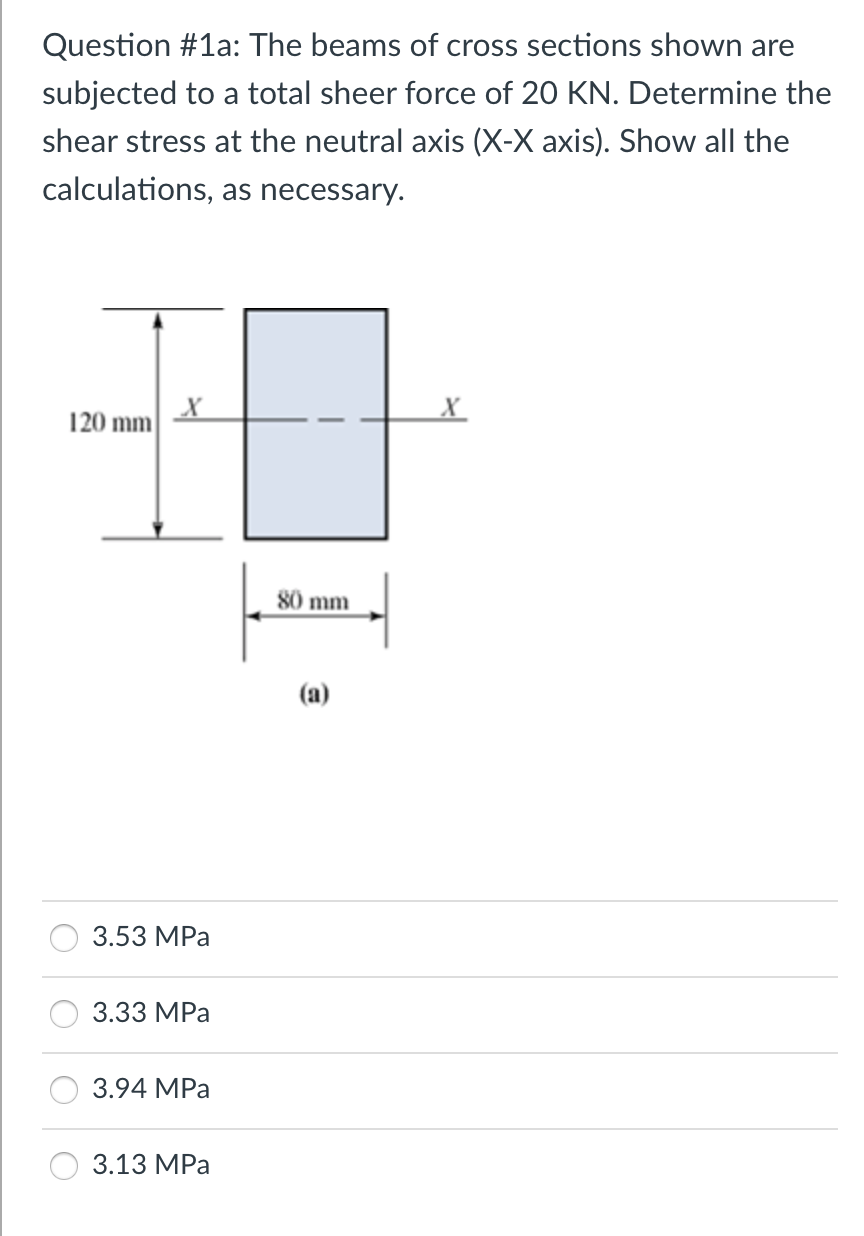 Solved ion 1a The Beams Of Cross Sections Shown Are Chegg