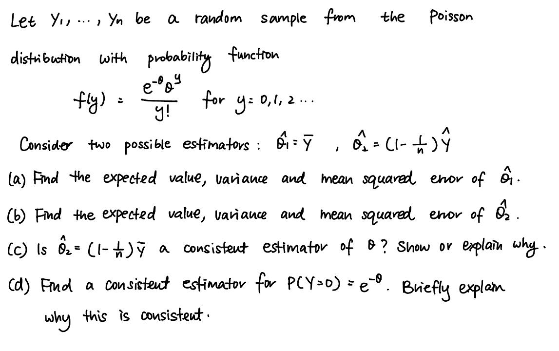 Solved Let y1,…,yn be a random sample from the poisson | Chegg.com