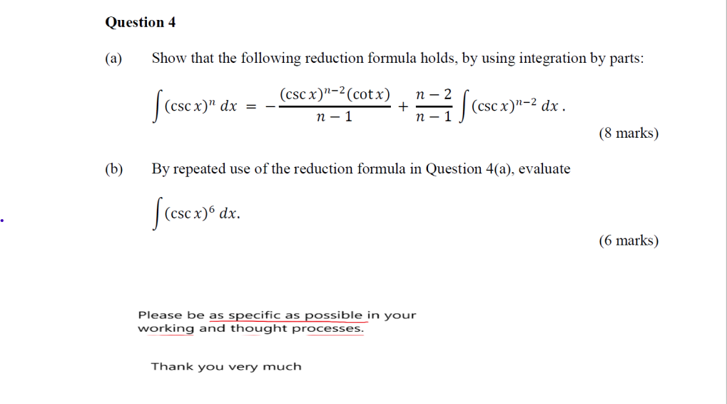 Solved (a) Show that the following reduction formula holds, | Chegg.com