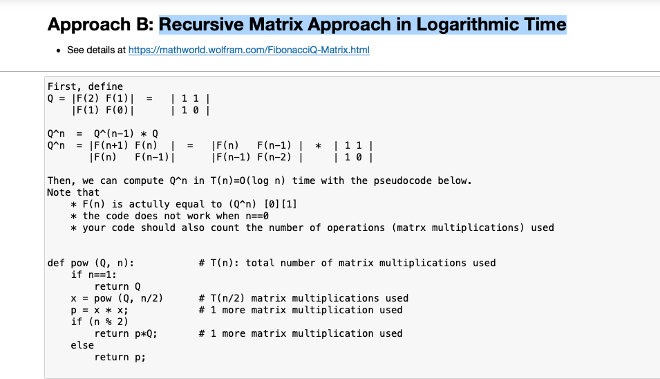 Approach B: Recursive Matrix Approach in Logarithmic | Chegg.com