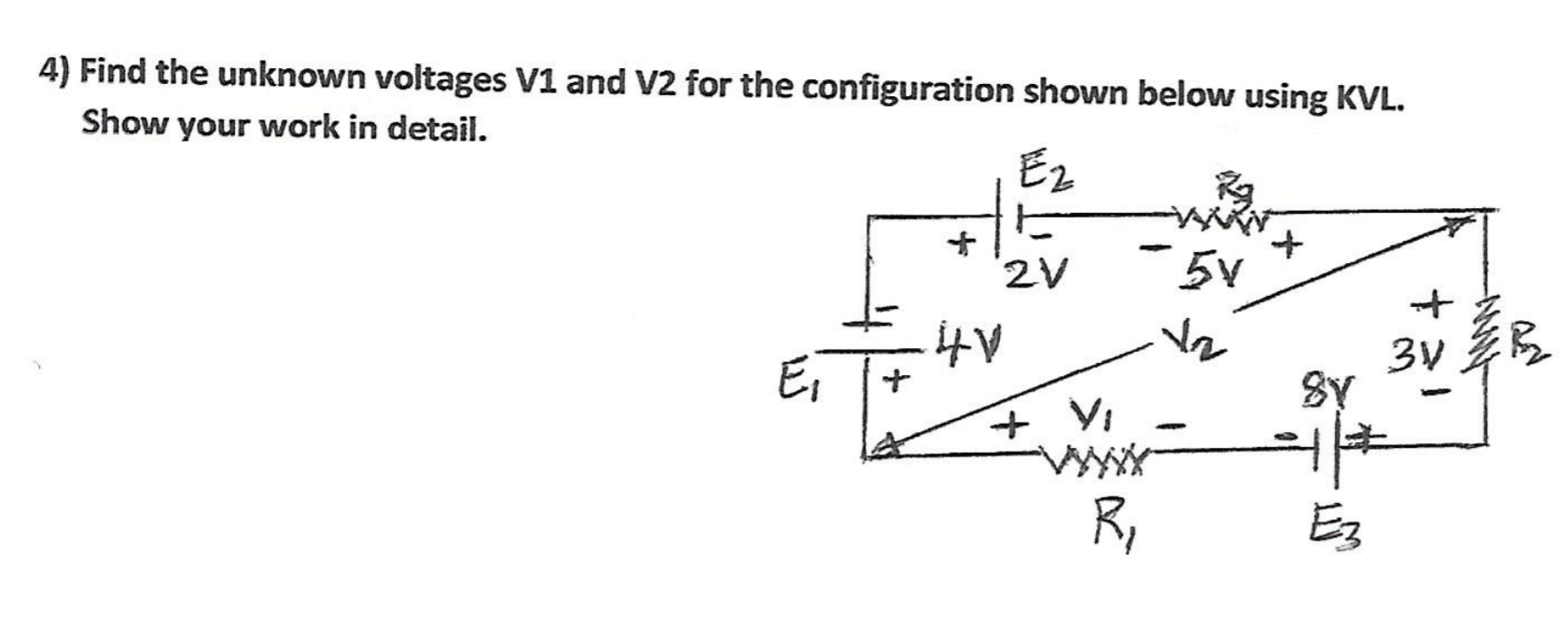 Solved 4) Find the unknown voltages V1 and V2 for the | Chegg.com