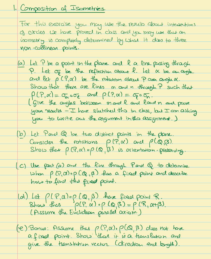 Solved 1. Composition of Isometries. For this exercise you | Chegg.com