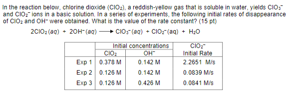 Solved In the reaction below, chlorine dioxide (ClO2), a | Chegg.com