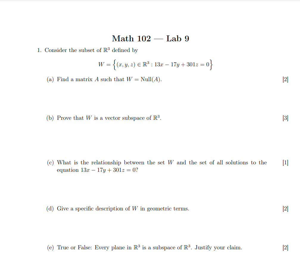 Solved Math 102− Lab 9 1. Consider the subset of R3 defined | Chegg.com