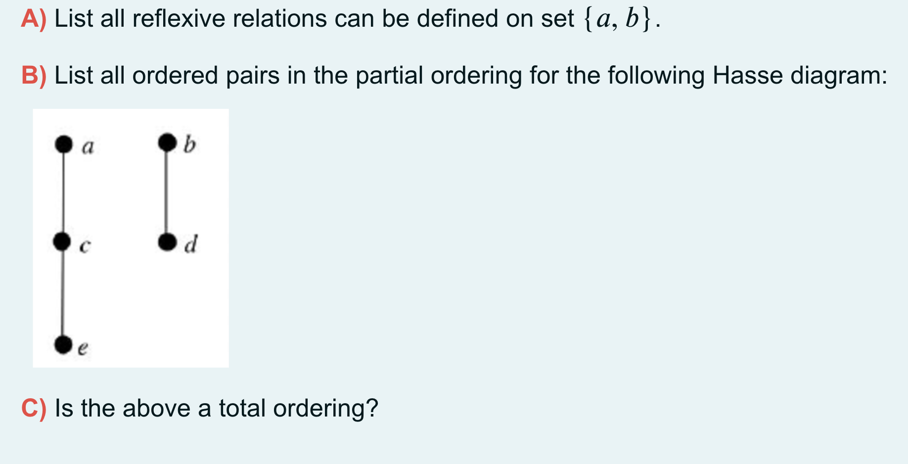 Solved A) List all reflexive relations can be defined on set | Chegg.com