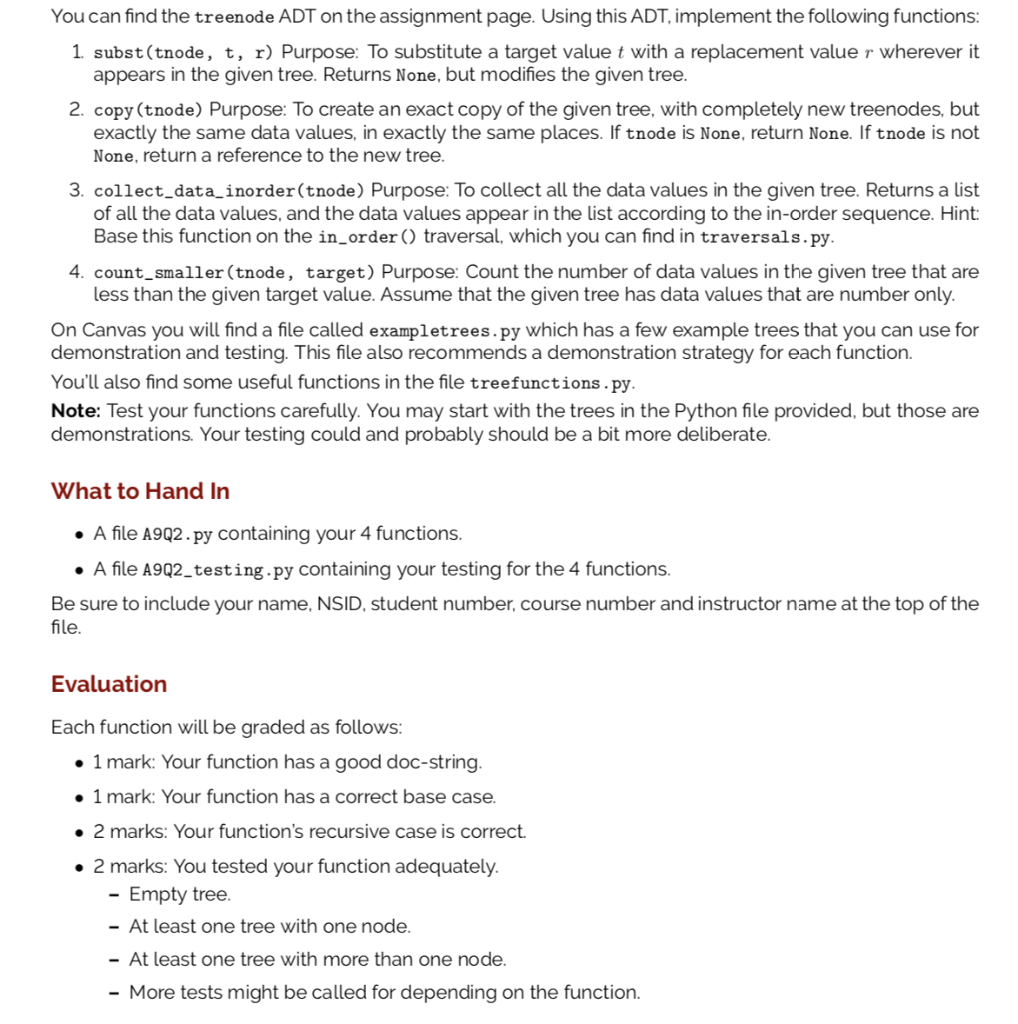 Solved You Can Find The Treenode Adt On The Assignment Page 