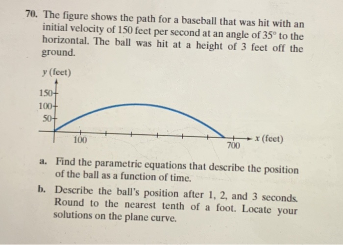 Solved 70. The figure shows the path for a baseball that was | Chegg.com
