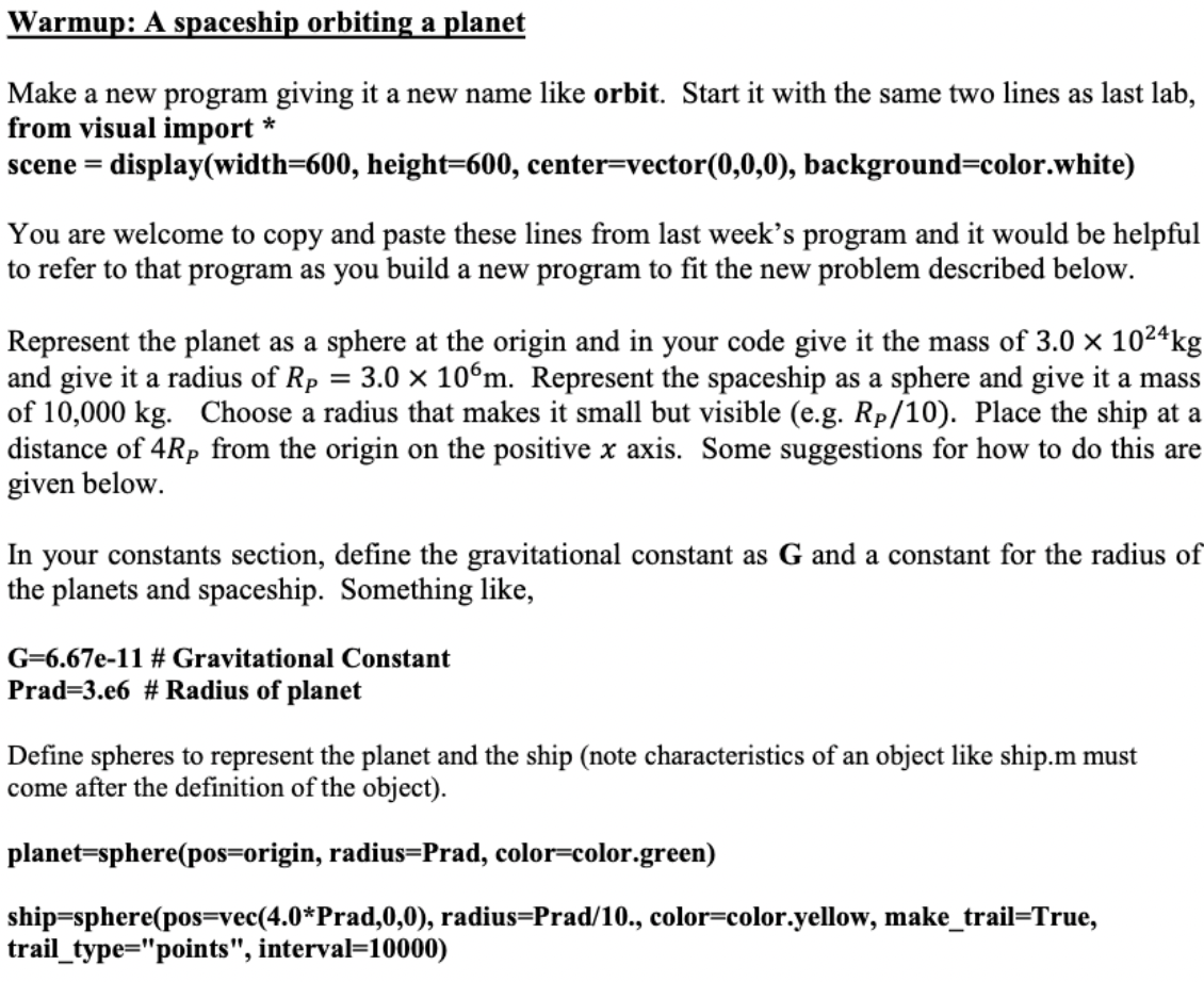 Warmup: A spaceship orbiting a planet Make a new | Chegg.com