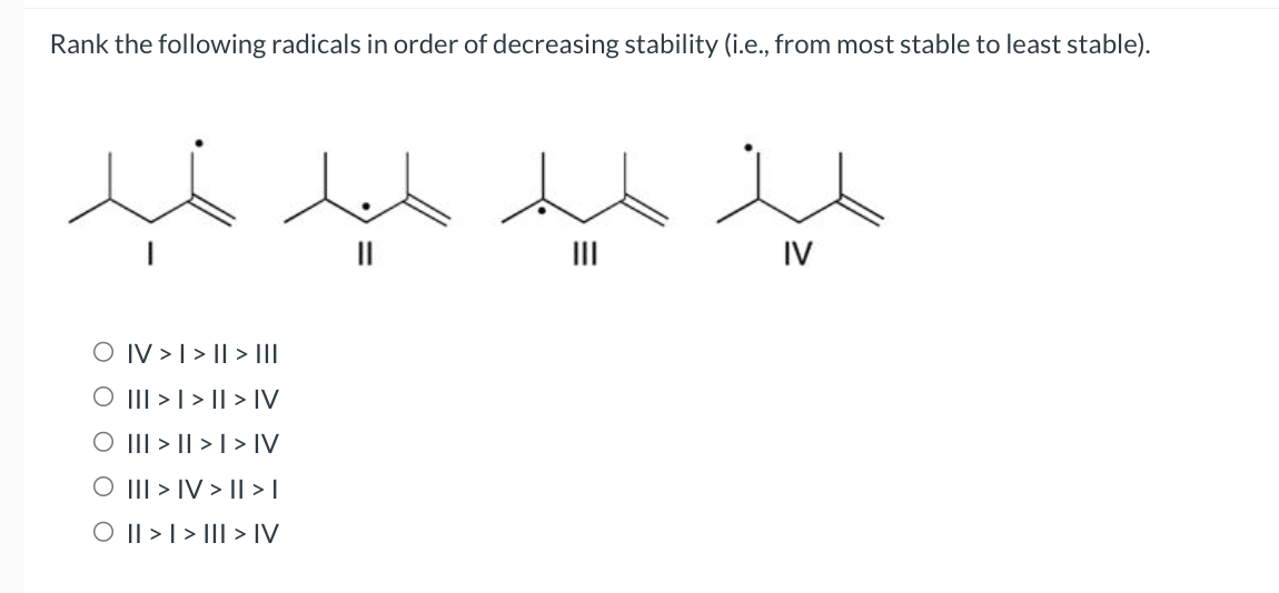 Solved Rank the following radicals in order of decreasing | Chegg.com
