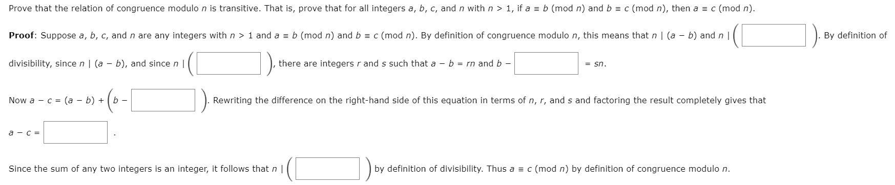 Solved Prove that the relation of congruence modulo n is | Chegg.com
