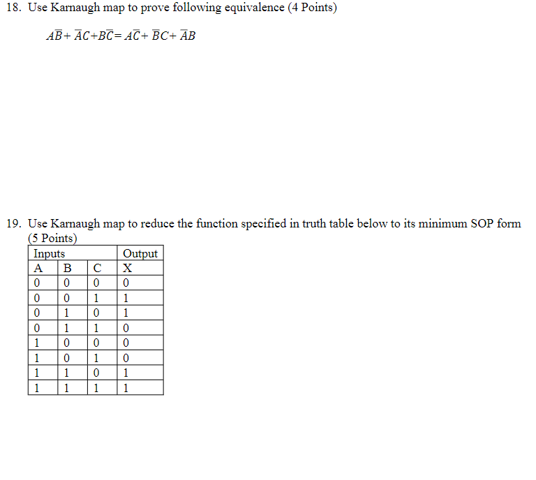 Solved 18. Use Karnaugh map to prove following equivalence | Chegg.com