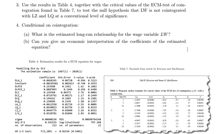 Solved Table 4: Estimation results for a ECM equation for | Chegg.com