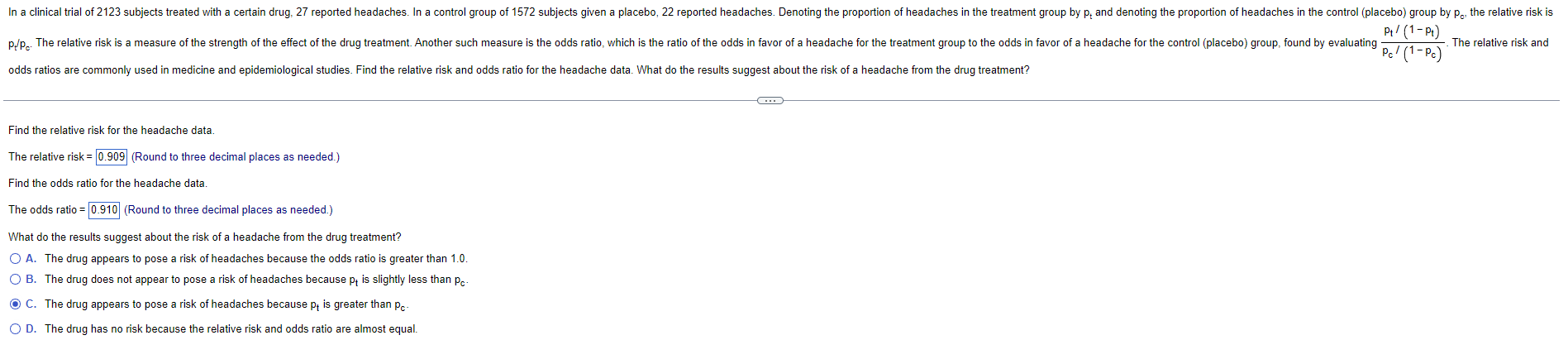 Solved Find the relative risk for the headache data. The | Chegg.com