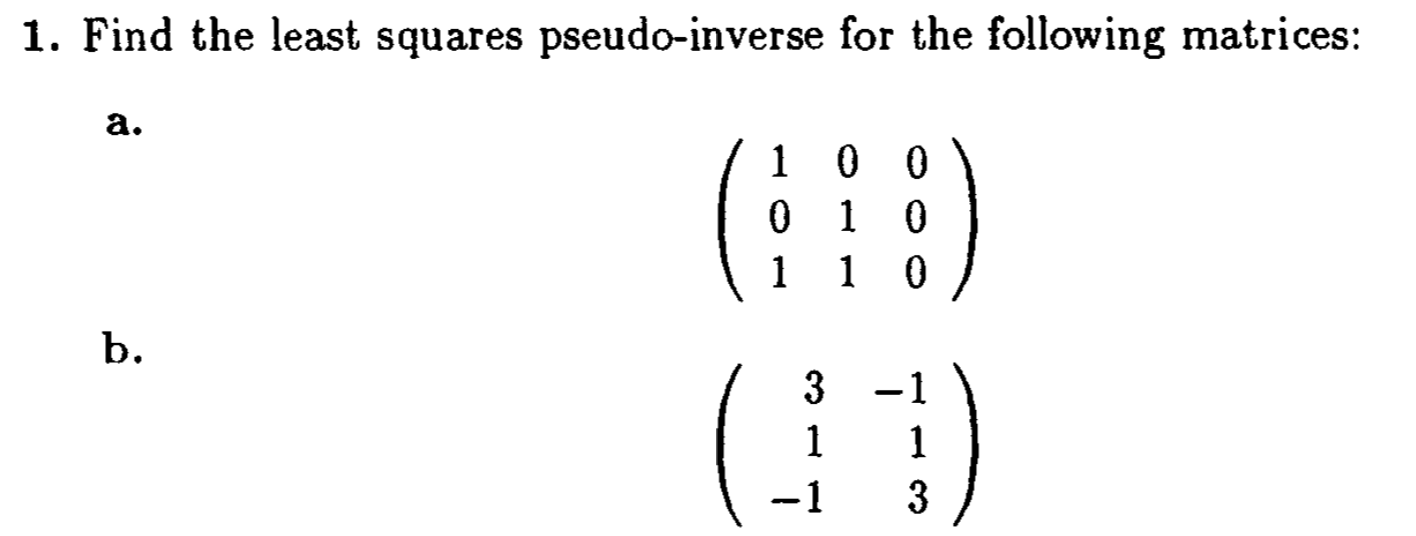 Solved 1. Find the least squares pseudo-inverse for the | Chegg.com