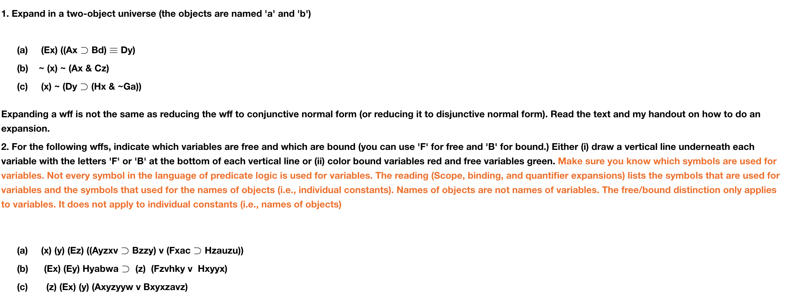 Solved 1. Expand in a two-object universe (the objects are | Chegg.com