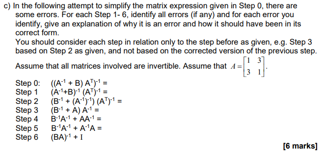 Solved c) In the following attempt to simplify the matrix | Chegg.com