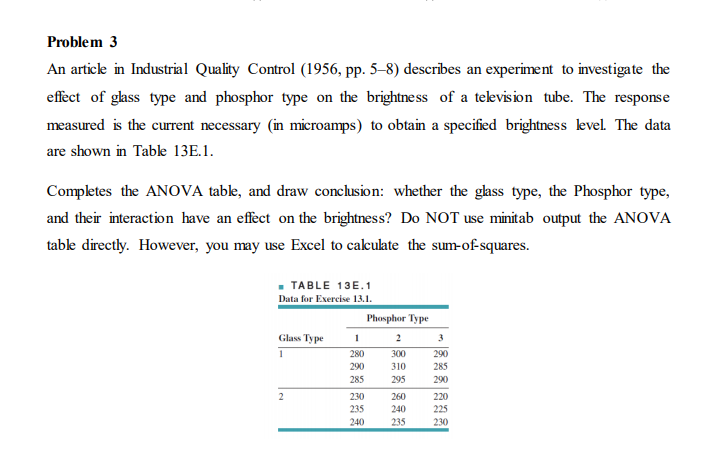 Solved Problem 3 An article in Industrial Quality Control | Chegg.com