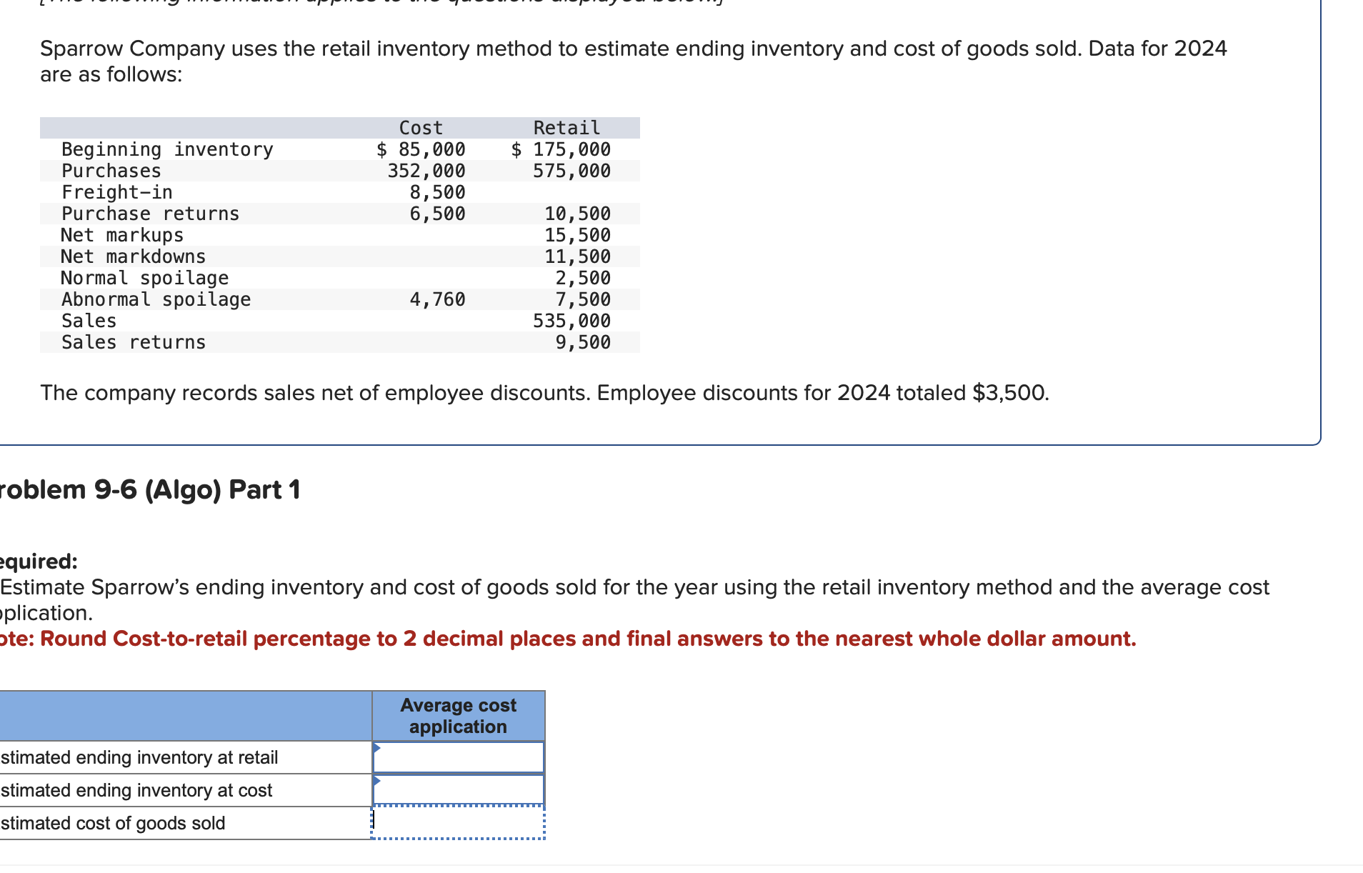 Solved Sparrow Company uses the retail inventory method to | Chegg.com