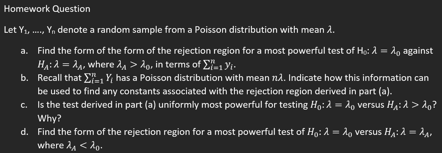 Solved Homework Question Let Y1,….,Yn denote a random sample | Chegg.com